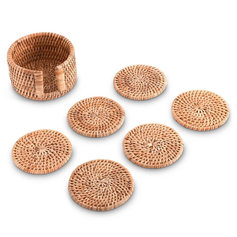 Hand Woven Rattan Wicker Coaster Set - 6 Coasters by Vagabond House ...